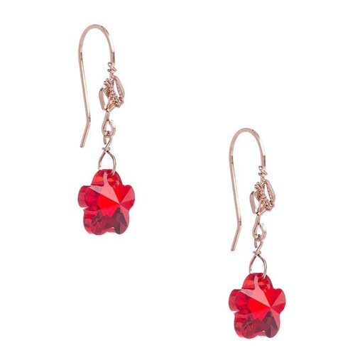 Aretes rojos flor Cristal Swarovski Aleacion con Oro 18k Jands