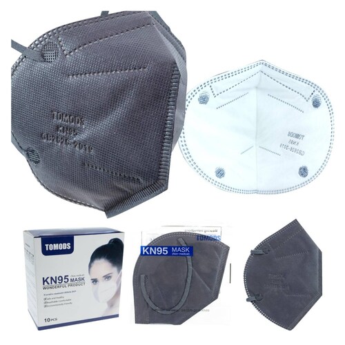 Cubrebocas Kn95 Tomods Mascarillas Certificados Caja 10 Pzs Gris Obscuro.