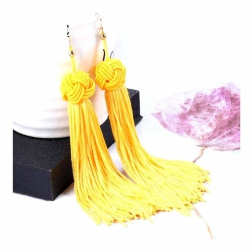Hermosos Aretes Borla Vintage Diseño Lazo Mpb-487 Amarillo