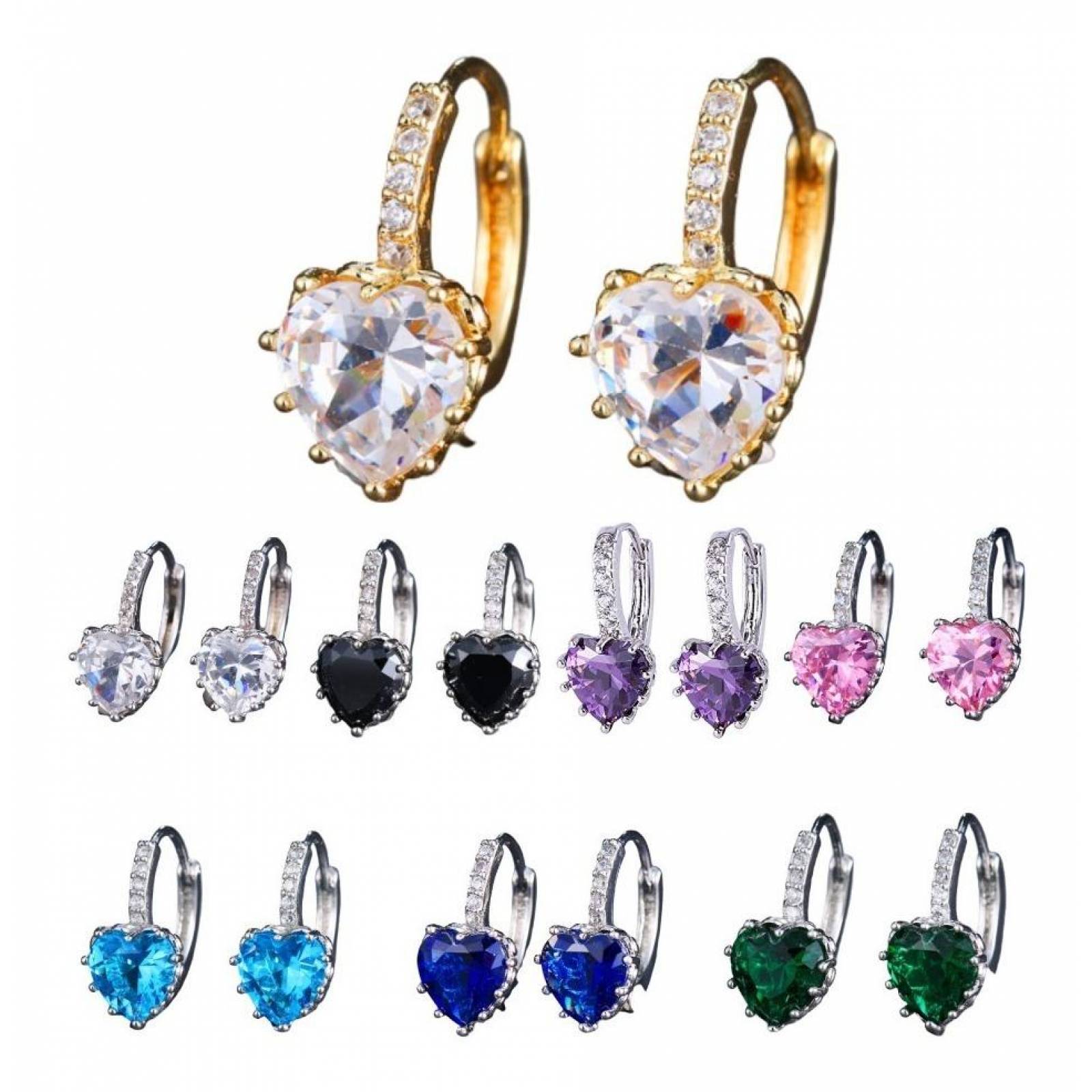 Arracadas De Corazón Para Mujer Con Zirconias J-037 BLANCO / DORADO