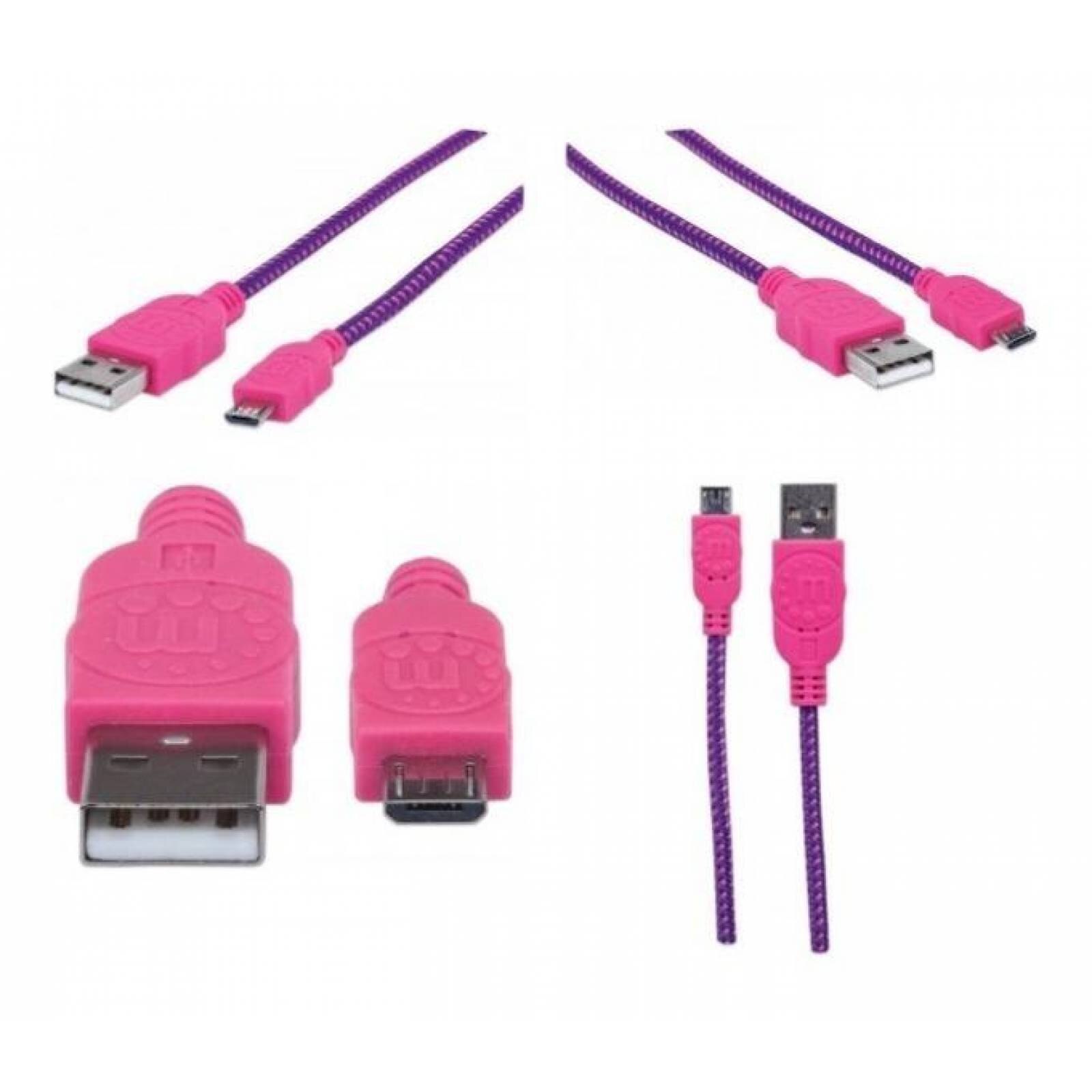 Cable Manhattan Usb V2.0 A-micro B 1.0m Textil Rosa/morado