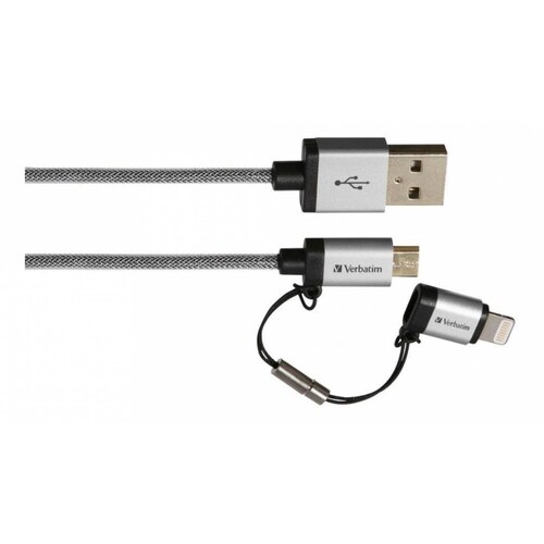 Cable Verbatim 2 En 1 Micro Usb & Lightning Tensado Negro