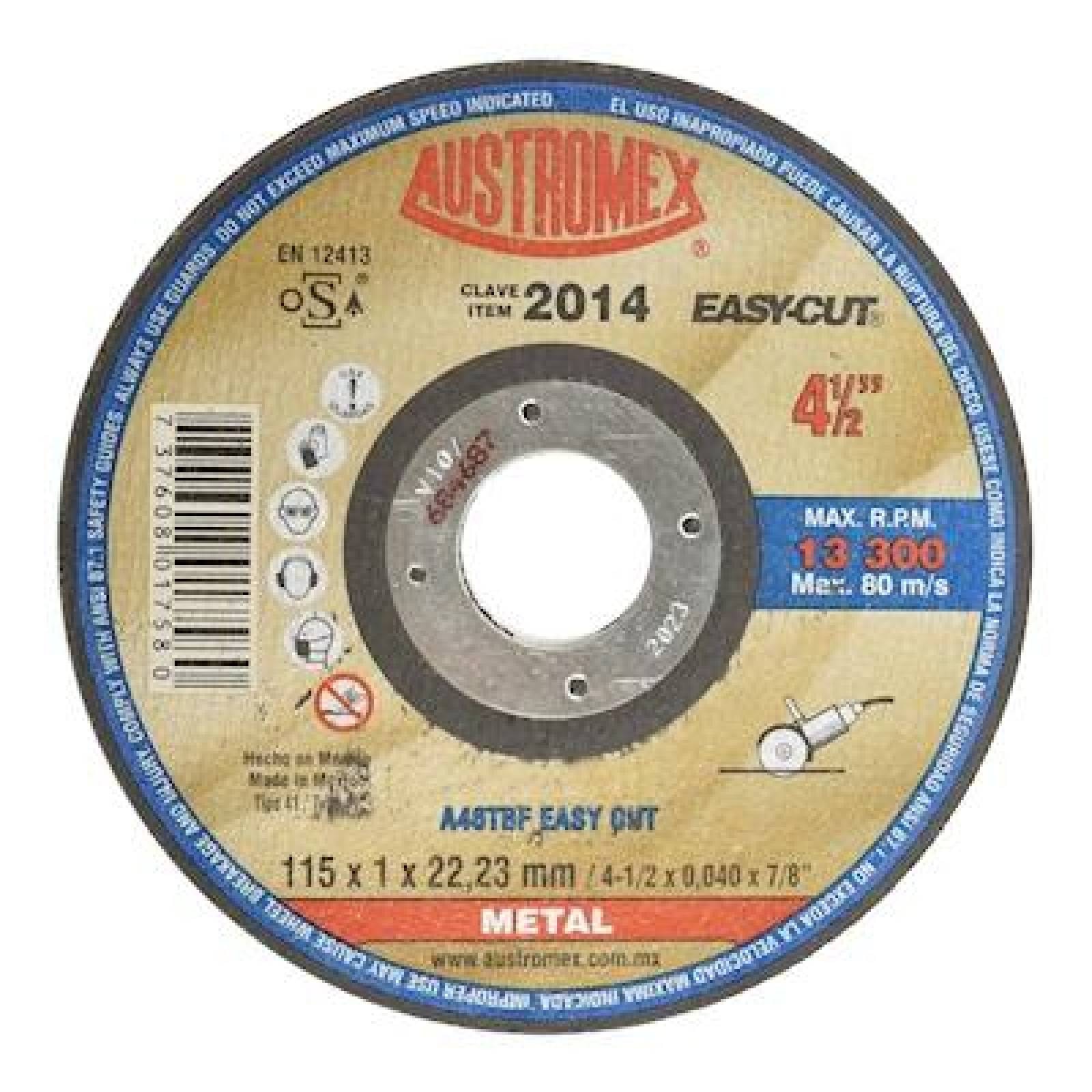 DISCO DE CORTE PARA METAL 4-1/2 X 7/8 DE PULGADA