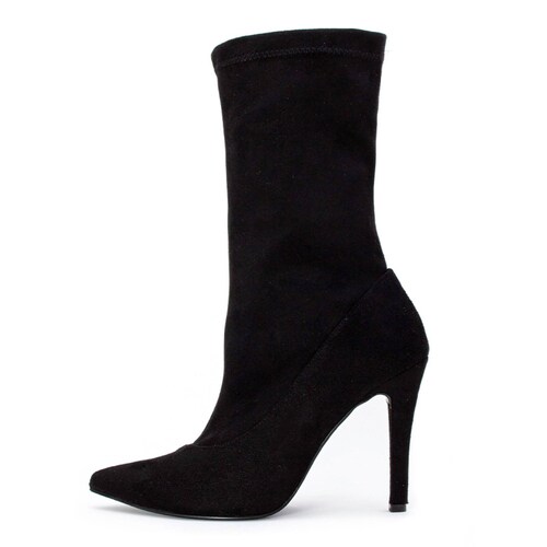 Botín Alto Dama JG012 Negro Gamuza Tacón Aguja Espectacular