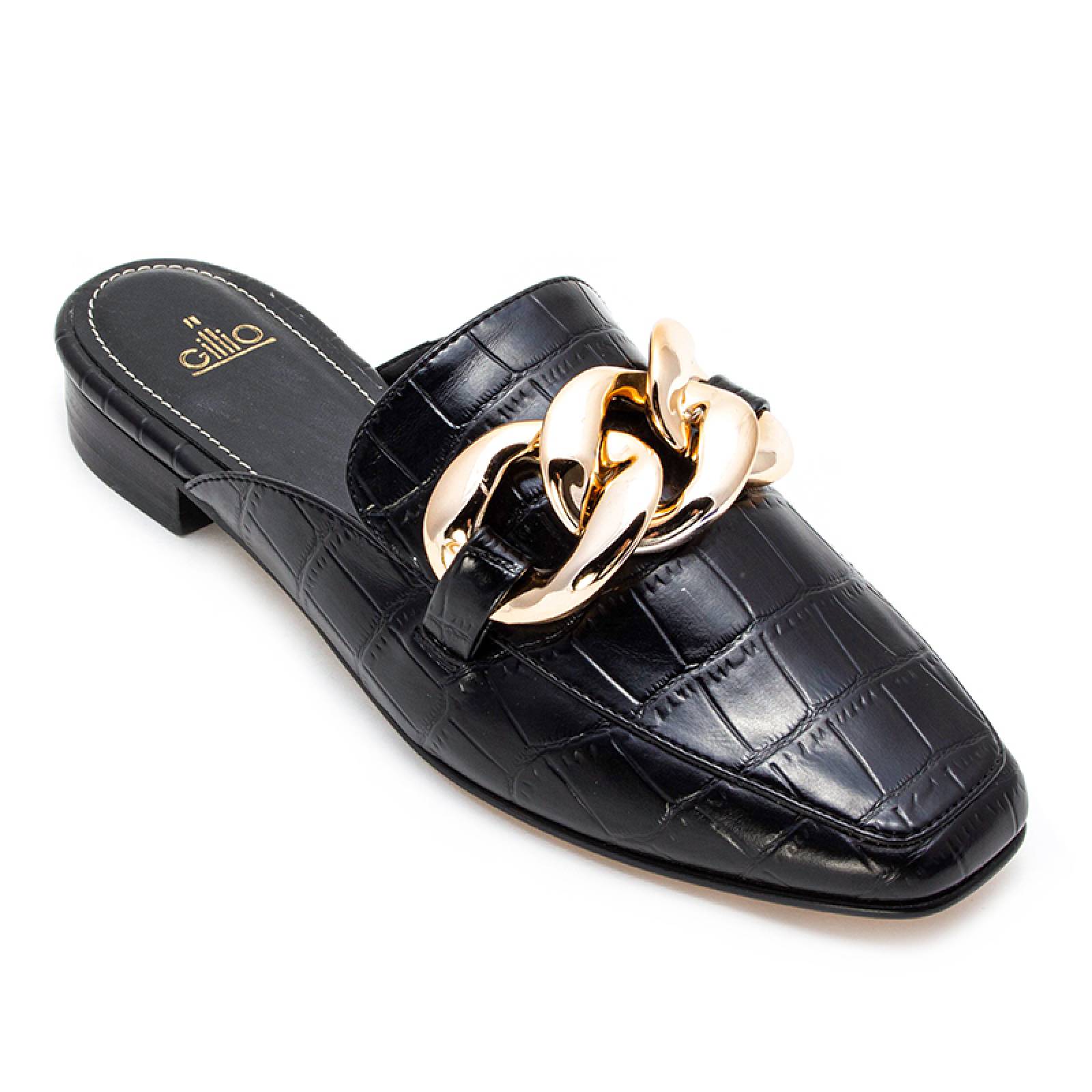 Mule Piso Mujer 866008 Coco Con Cadena Frontal Dorada