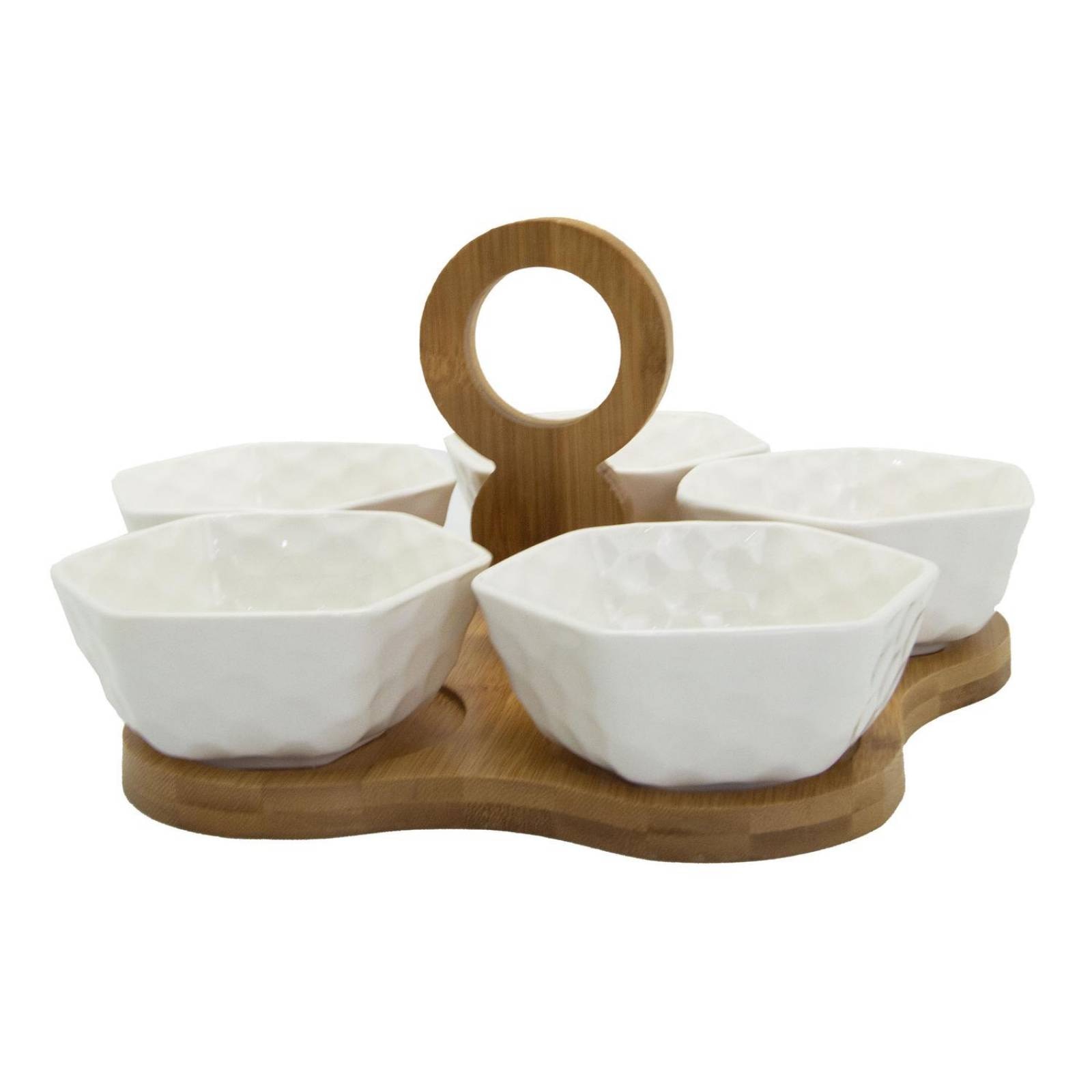 Set de 5 botaneros blancos con base de bambú