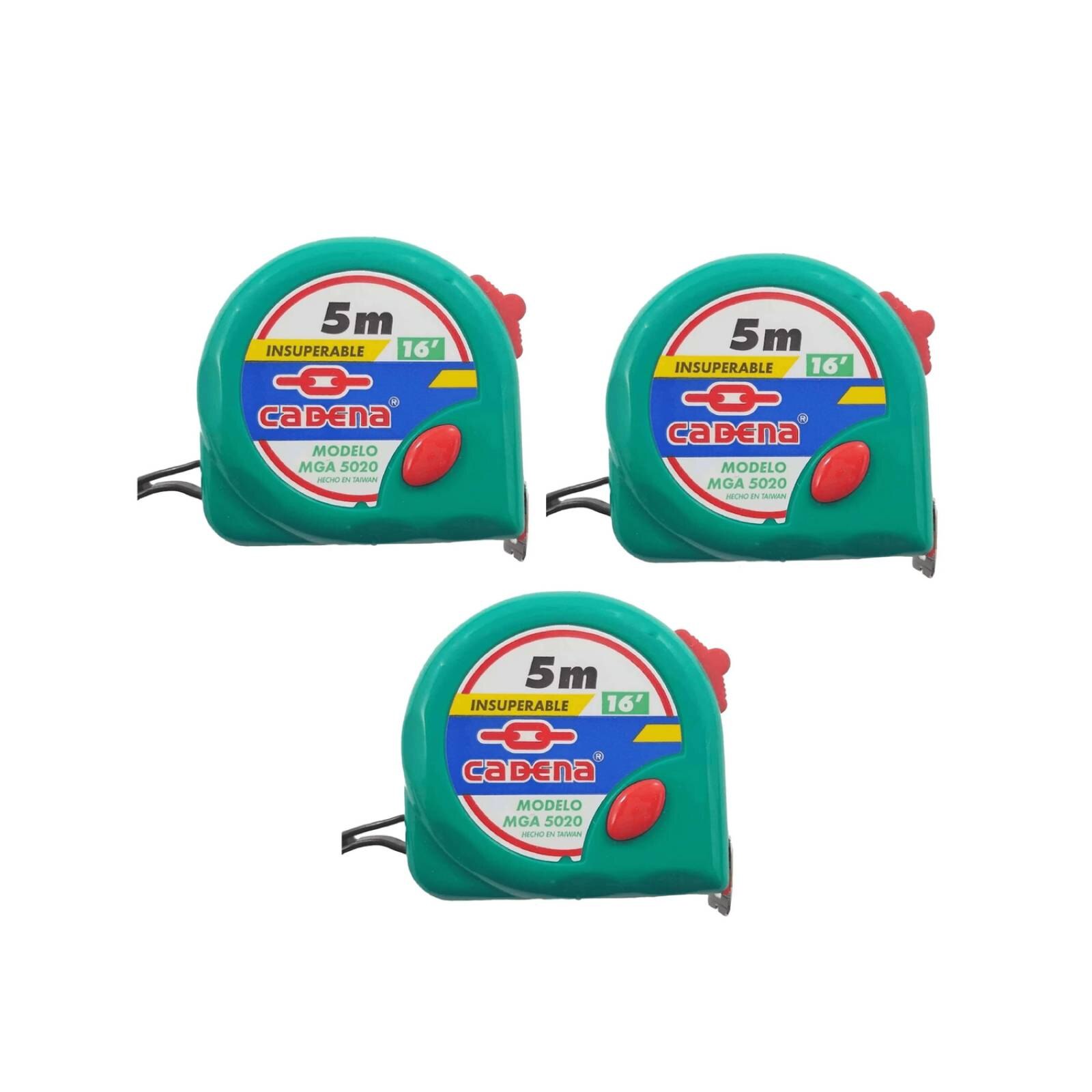 Flexometro Cadena 5 Mts X 20mm Doble Impresion 3 PIEZAS MGA-5020