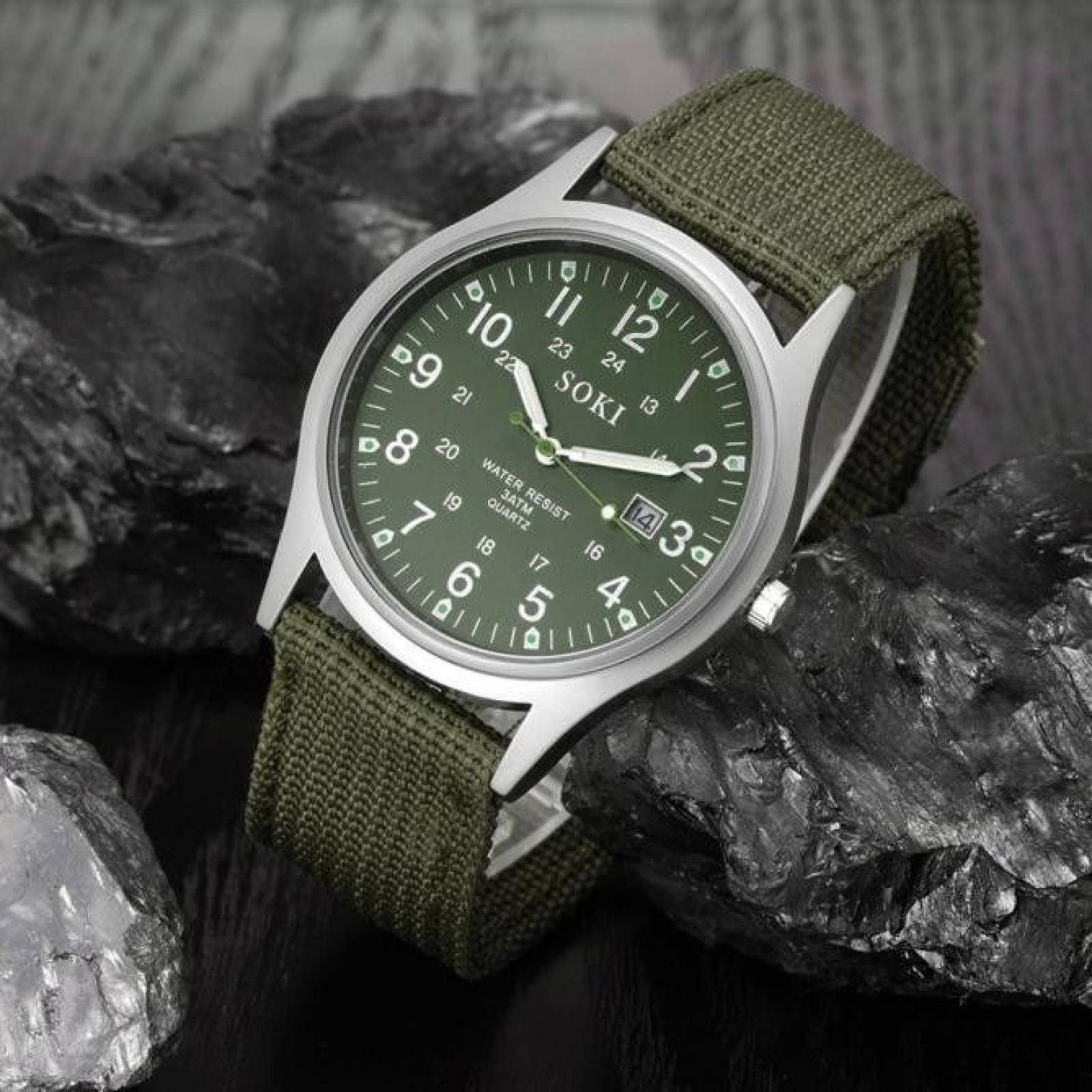Reloj militar acero lona cuarzo marca soki color verde - Sears