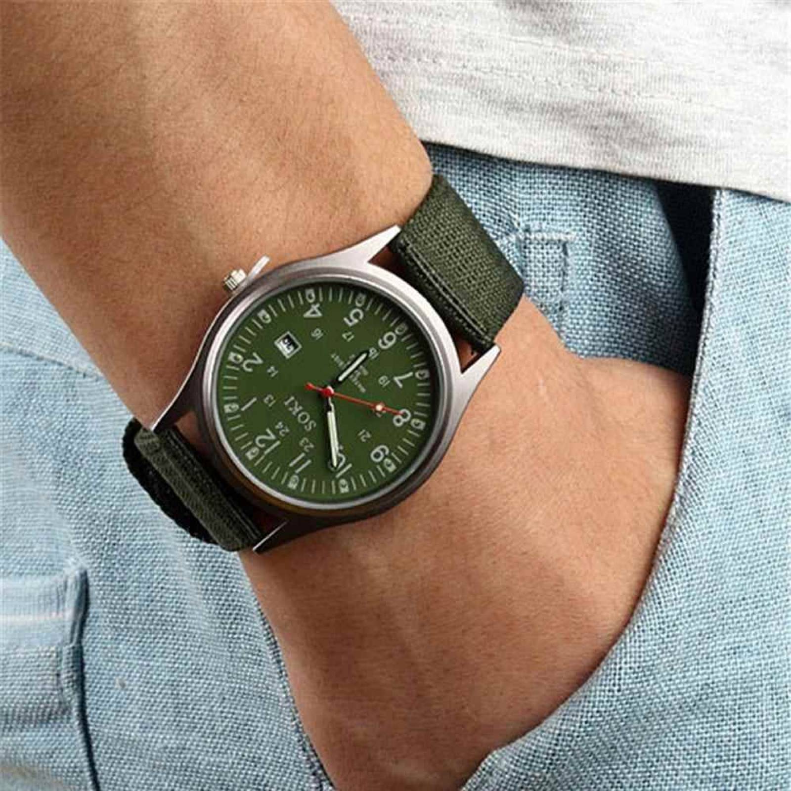Reloj militar acero lona cuarzo marca soki color verde - Sears