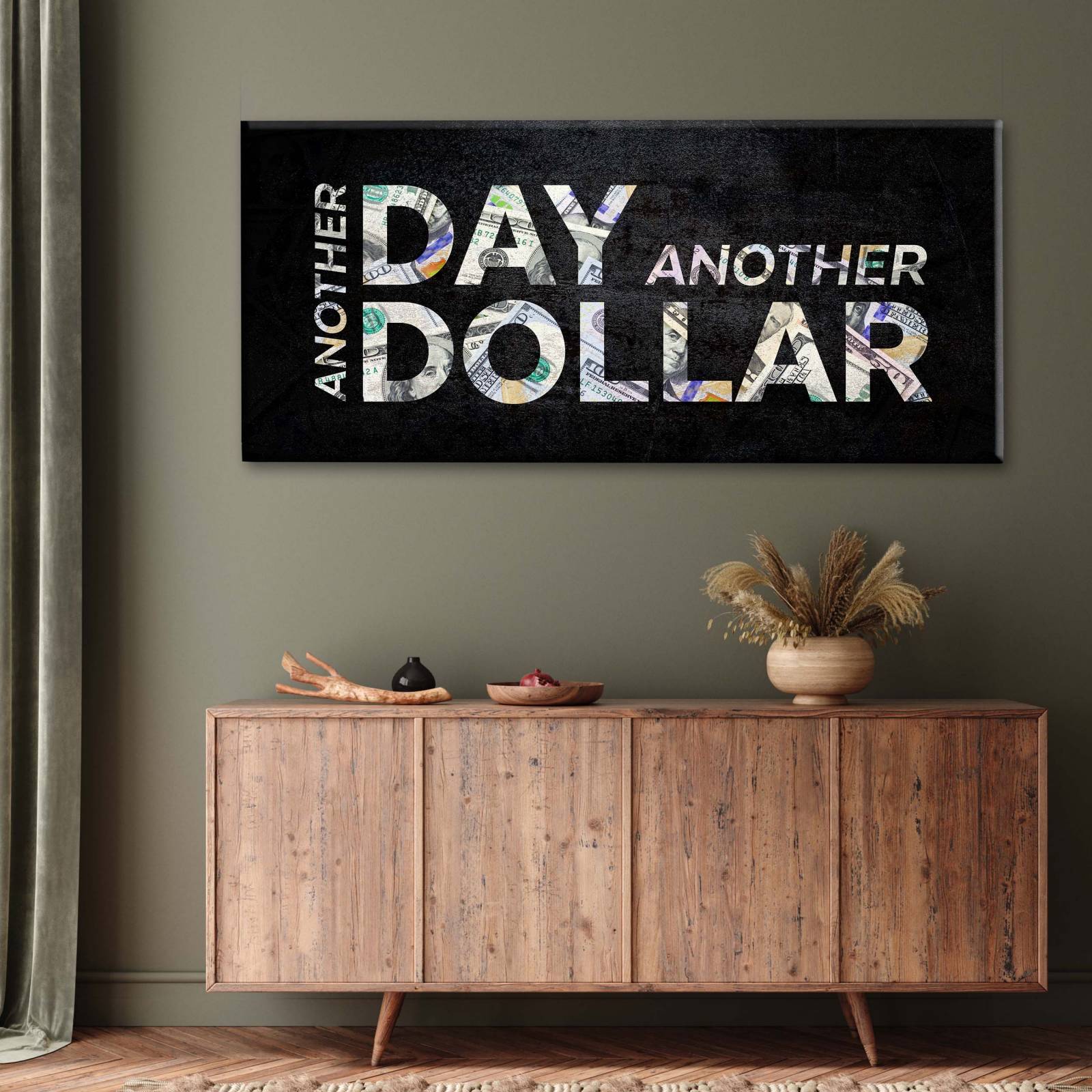 Cuadro Decorativo Canvas Un día más, un dólar más 90x30
