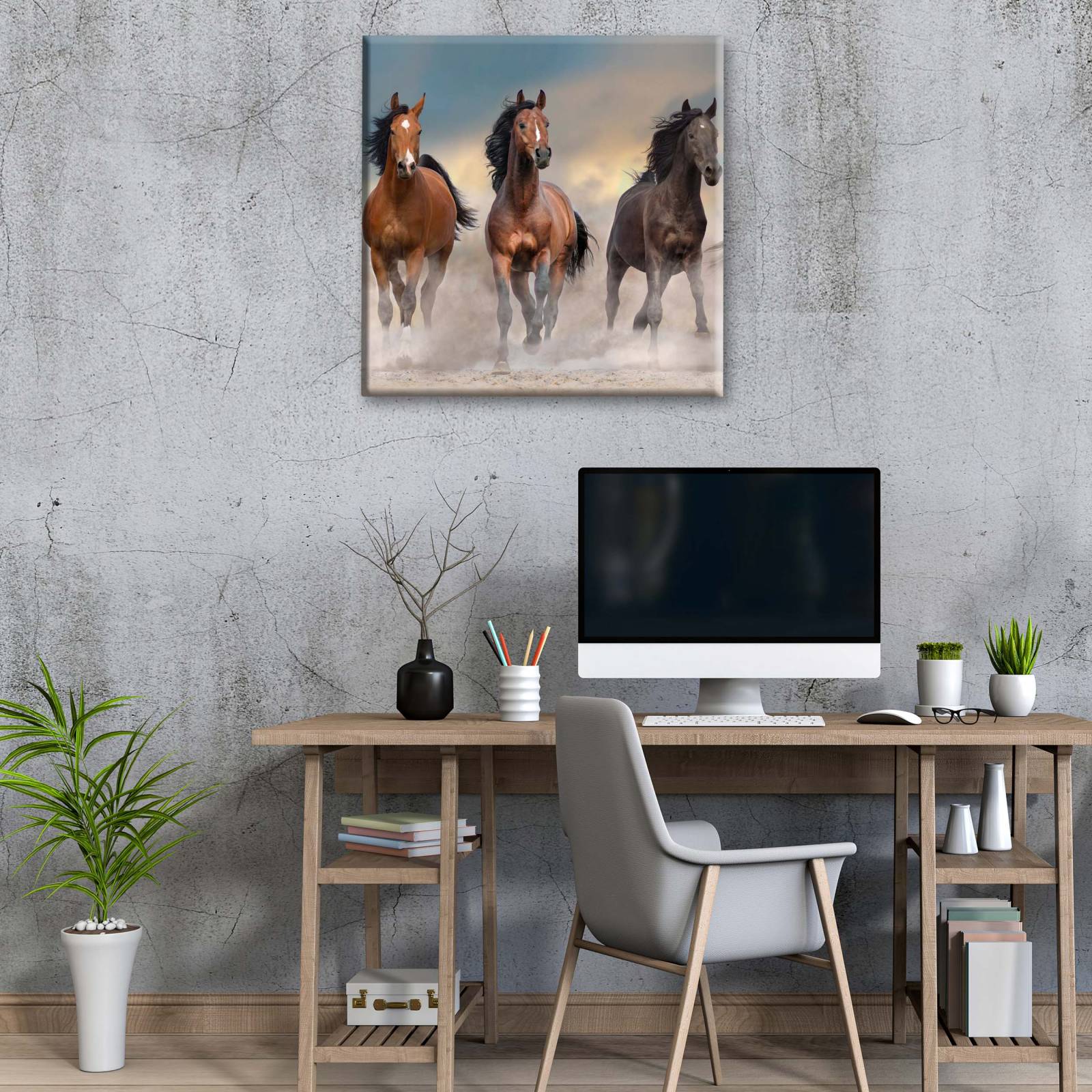 Cuadro Decorativo Canvas Caballos en el desierto 70x70