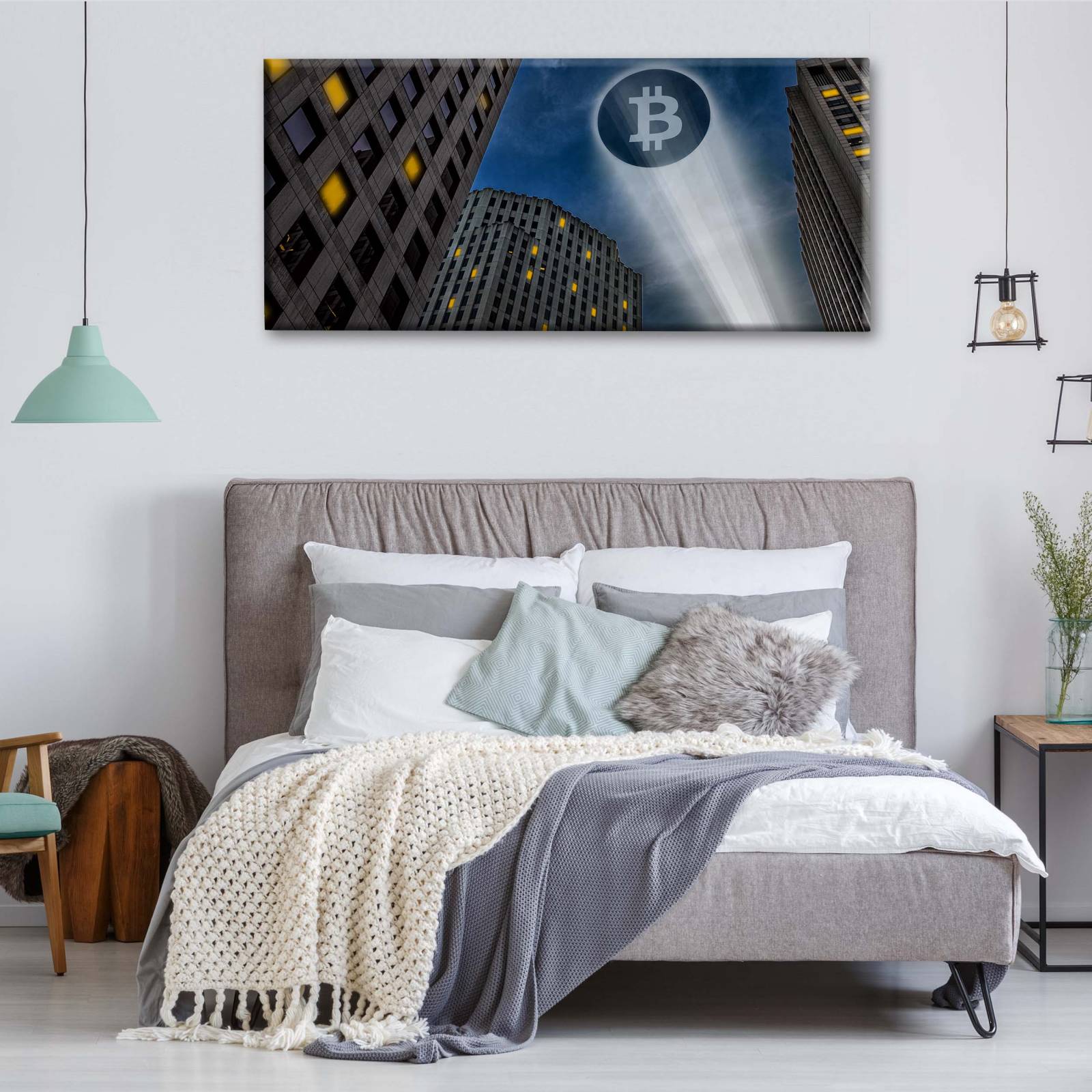 Cuadro Decorativo Canvas Bitcoin logo proyectado 200x100
