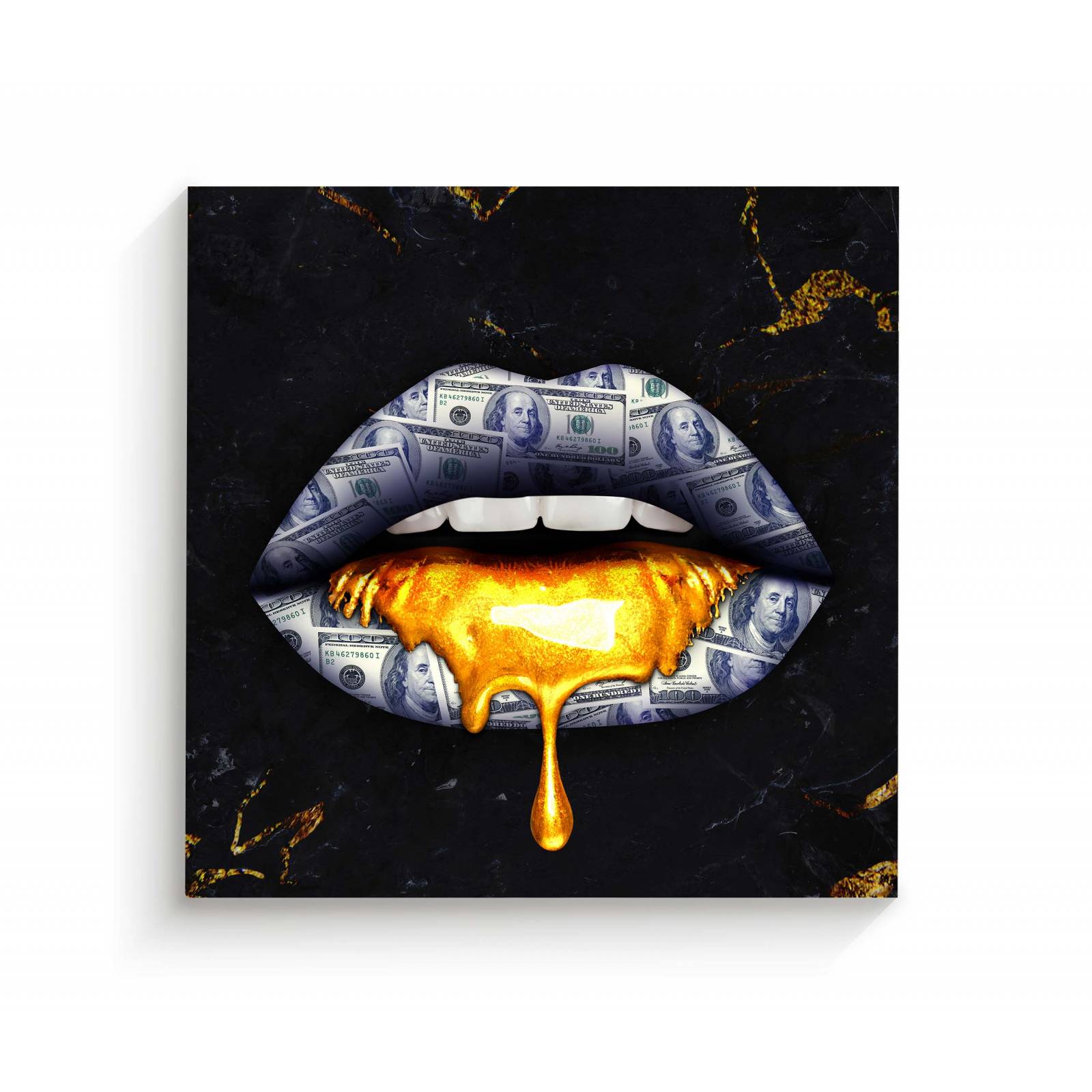Cuadro Decorativo Canvas Labios dólar y oro 50x50