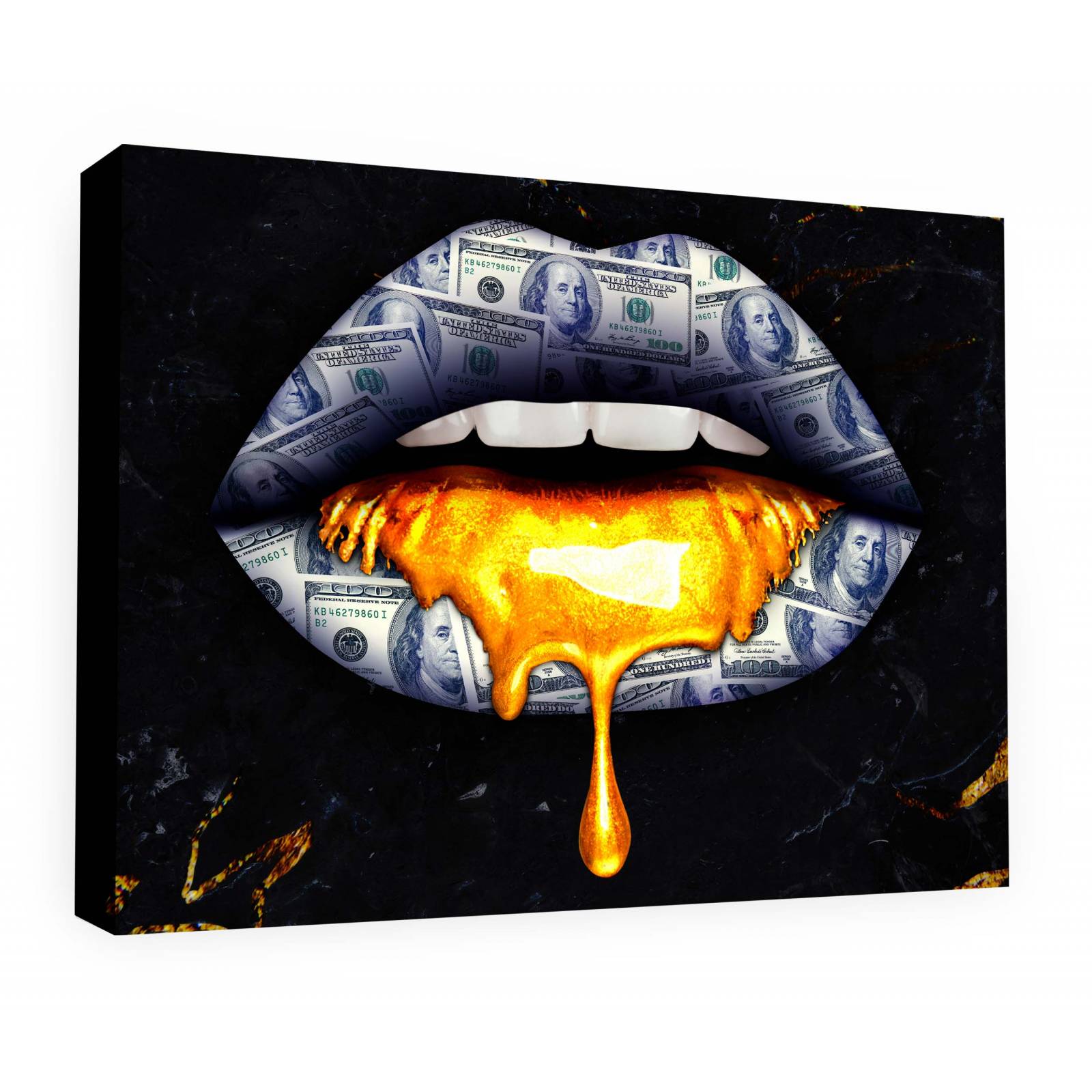Cuadro Decorativo Canvas Labios dólar y oro 150x100