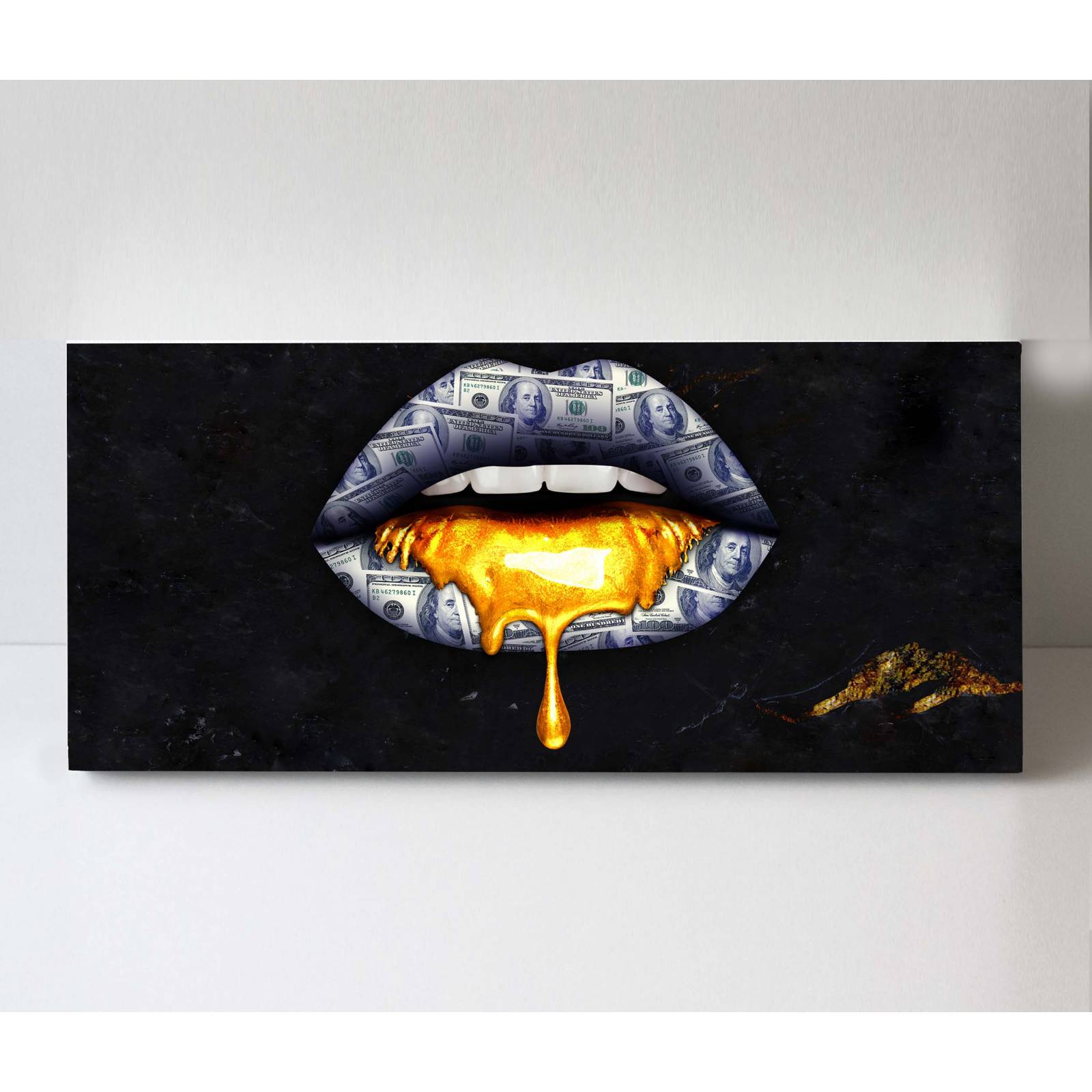 Cuadro Decorativo Canvas Labios dólar y oro 150x50
