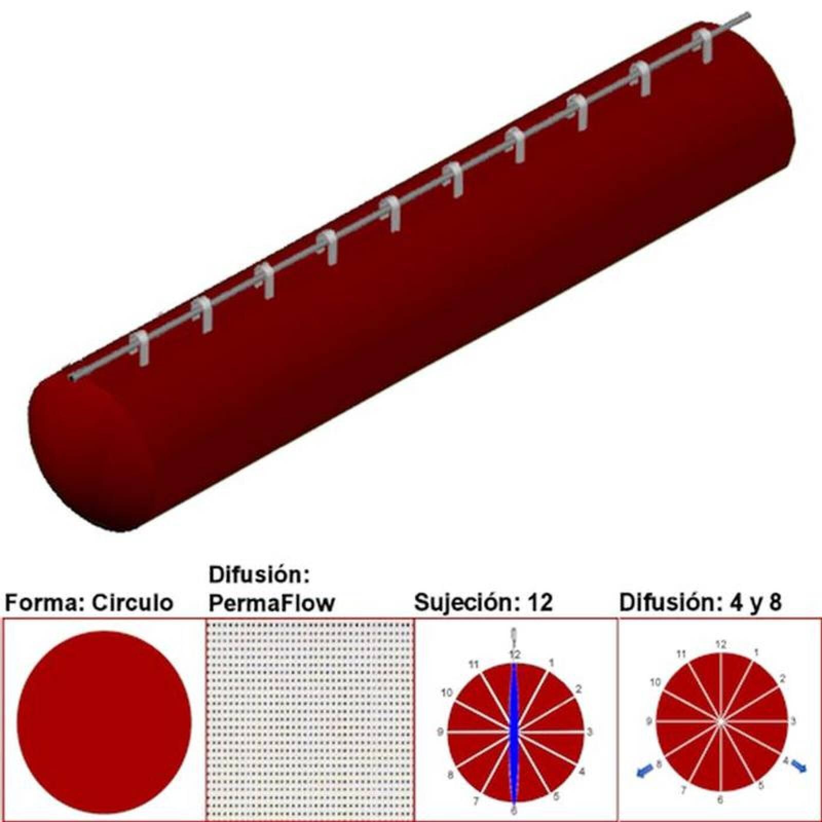 Difusión de Ducto Textil MXAHS-0403 10" Diámetro 1459 a 2189m3hr Difusión PermaFlow Rojo Vino ...