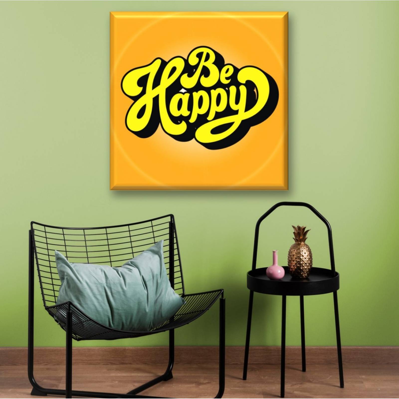 Cuadro Canva Decorativo Feliz Lettering 40X40 cm