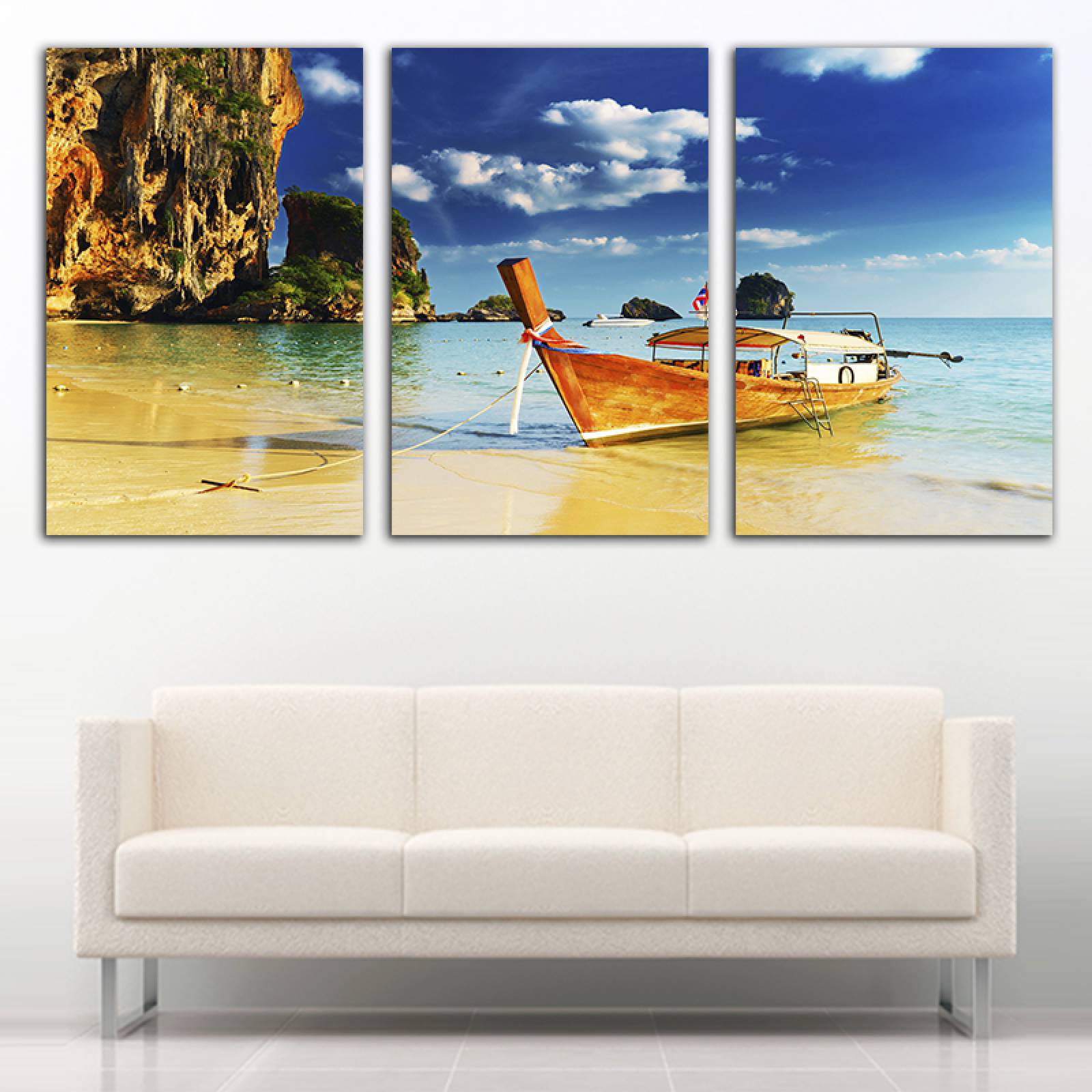 Cuadro decorativo paisaje de playa barcaza moderno decoración 168x86cm ...