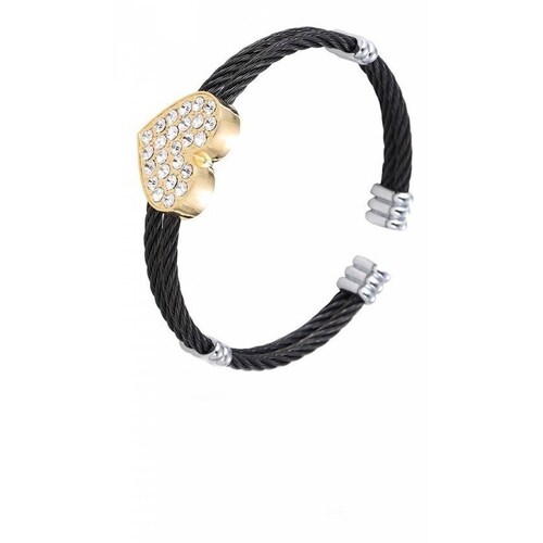 CRISTAL AMOR - Pulsera Corazón con Cristales Oro 14k Laminado Negro 55 cm
