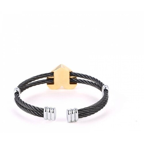 CRISTAL AMOR - Pulsera Corazón con Cristales Oro 14k Laminado Negro 55 cm