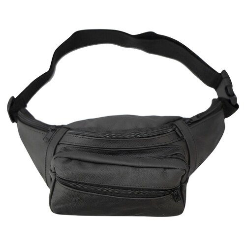 Cangurera Unisex Negro Piel Piel Malibú Nueva Imagen