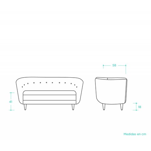 Sofá 2 cuerpos Tavári pata encino Gris claro