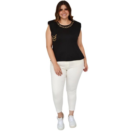 Blusa talla extra con hombreras, modelo 3799 (Negro)