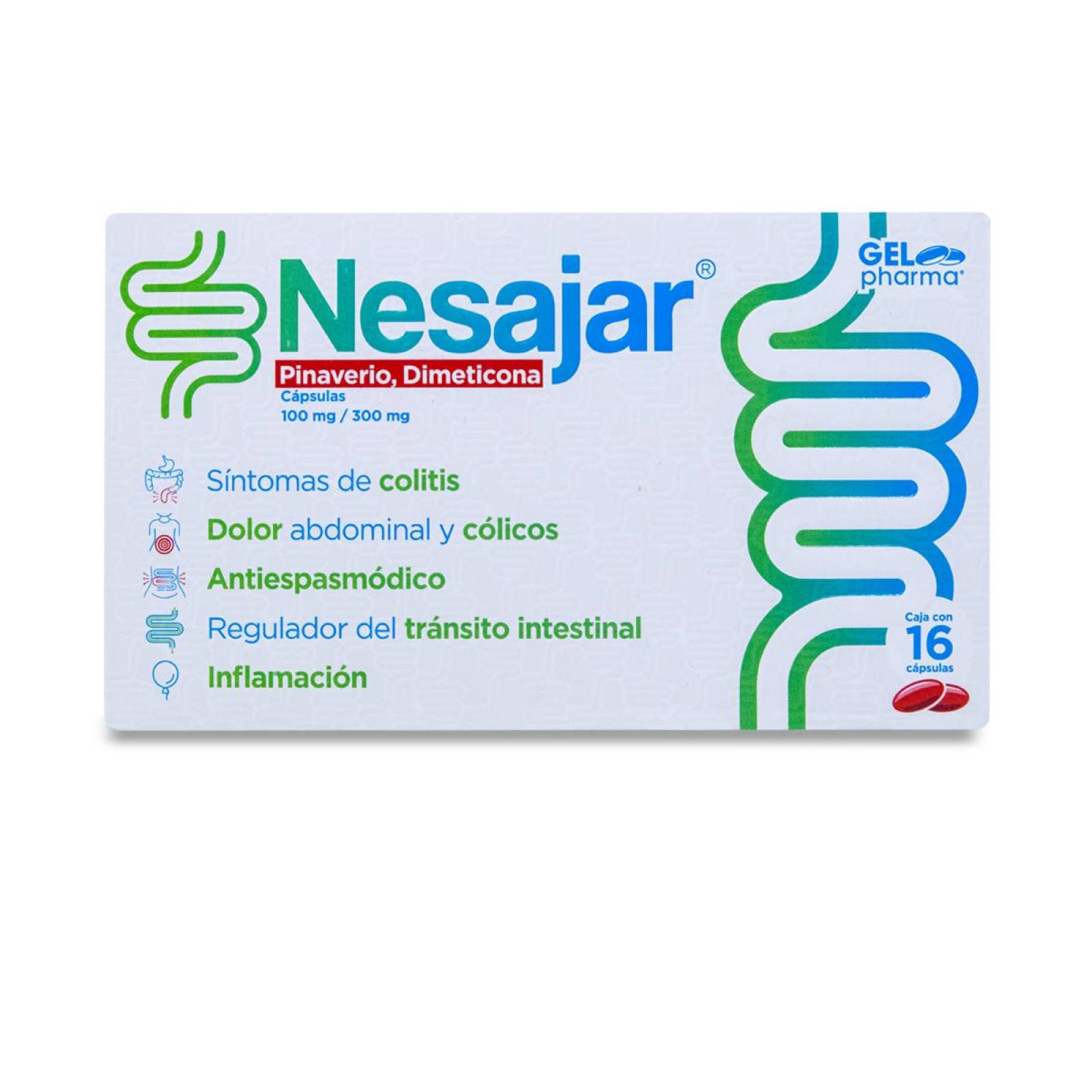 Nesajar Pinaverio, Dimeticona 16 Caps, Gel Pharma
