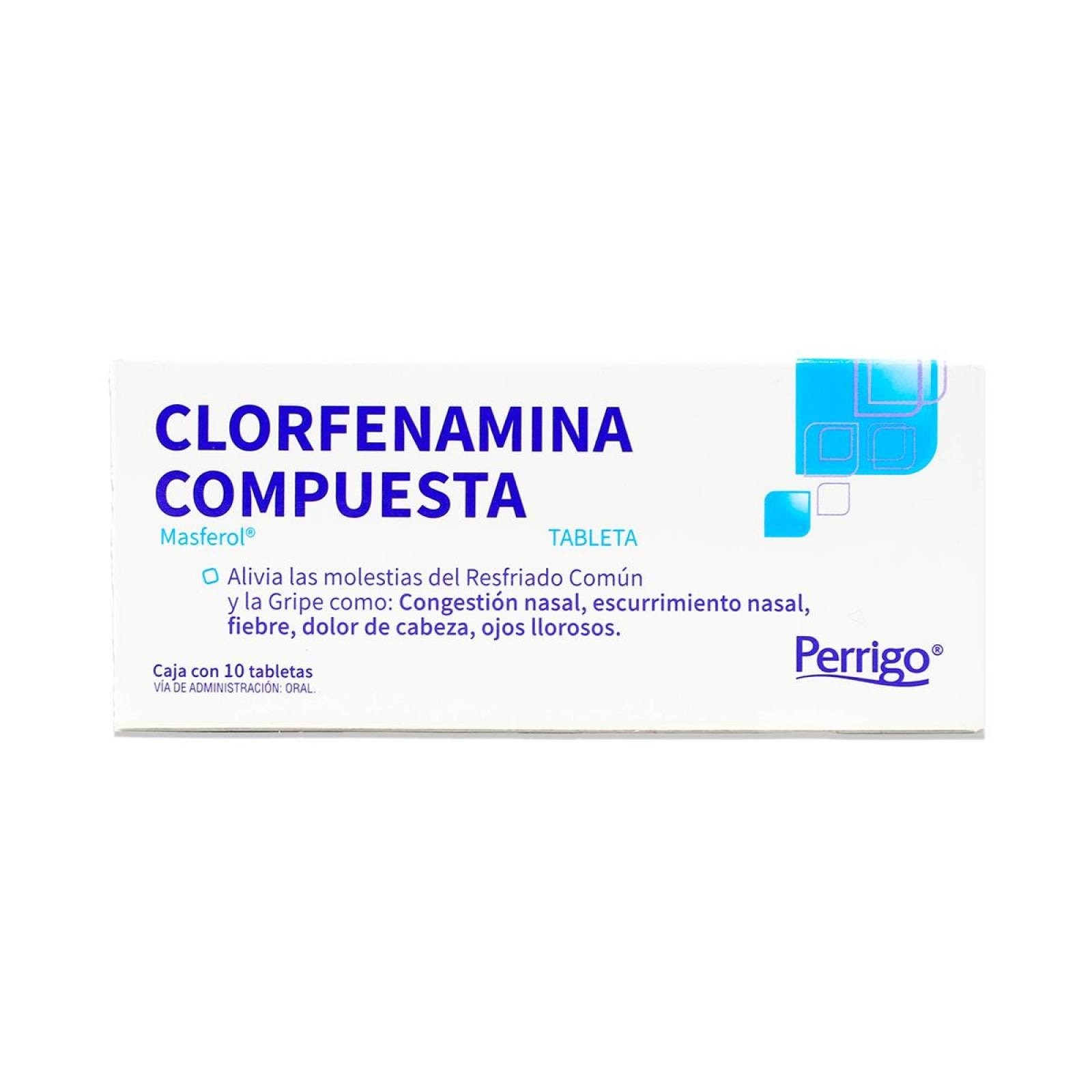 Medicamento Perrigo Clorfenamina Compuesta, Masferol, 10 Tabletas 500 ...