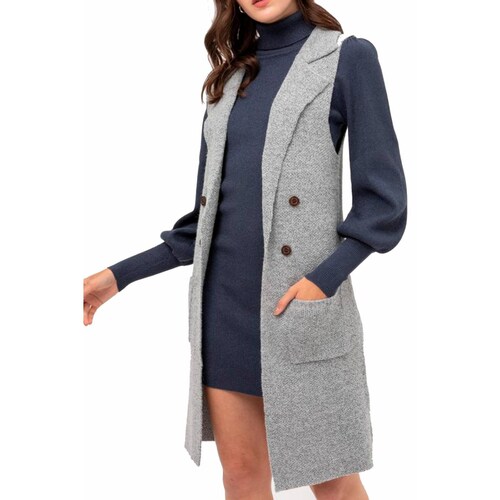 Chaleco tejido largo con botones y bolsas AMAD