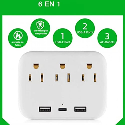Multicontacto de pared con adaptador de corriente con 3 Salidas AC, USB ...