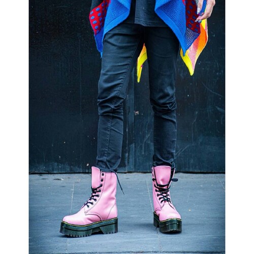 Botas Hombre Rockeras Rosas con Plataforma Bota Urbana Larga