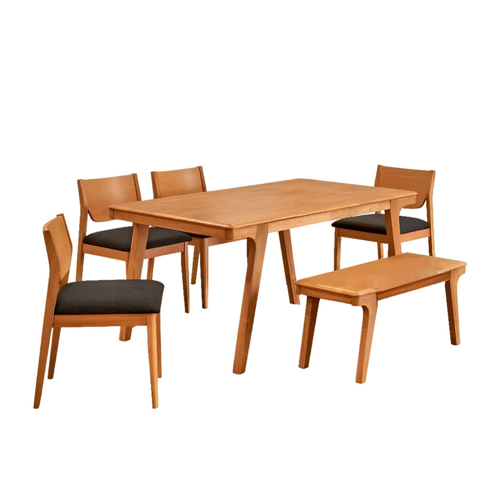 Comedor Minimalista de Madera con 4 Sillas y 1 Banco Bossa Ellie