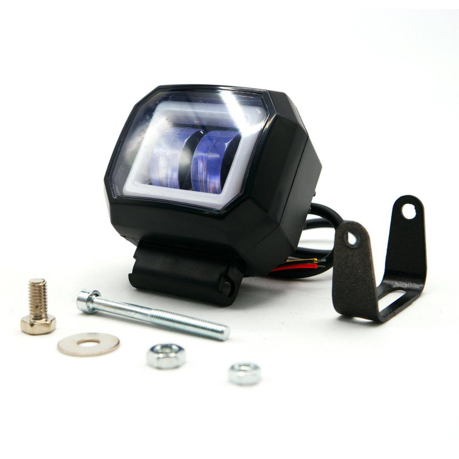 Faro Para Moto Rasen Auxiliar Led Con Lupa Cuadrado Con 2 Led Ojo De Angel Con Luz Blanca Fija Y ...