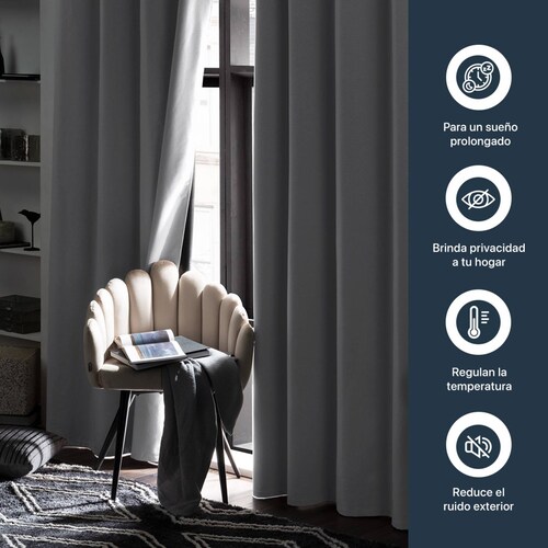 Cortinas 100% Blackout Textura Lino 2.80x2.20m Gris claro ESQUIMAL