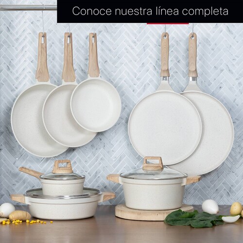 Cacerola Arrocera Antiadherente Con Tapa 28 cm Mármol Beige Cookify.