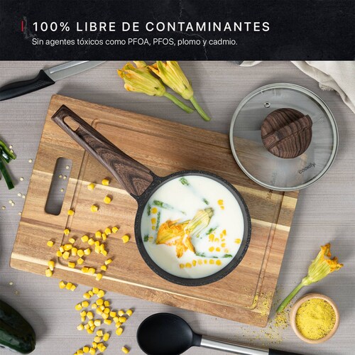 Olla Cacerola Antiadherente Con Tapa 16 cm Mármol Negro Cookify