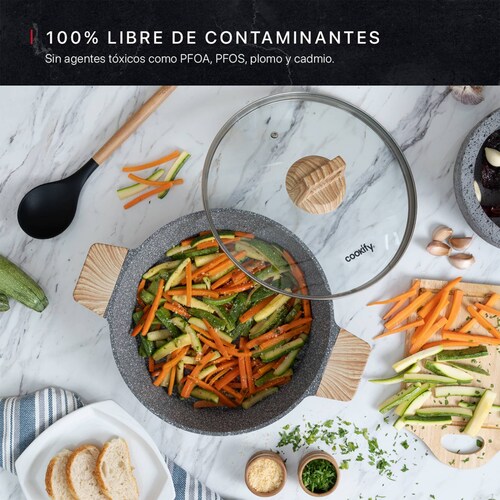 Cacerola Arrocera Antiadherente Con Tapa 28 cm Mármol Gris Cookify