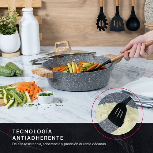 Cacerola Arrocera Antiadherente Con Tapa 28 cm Mármol Gris Cookify