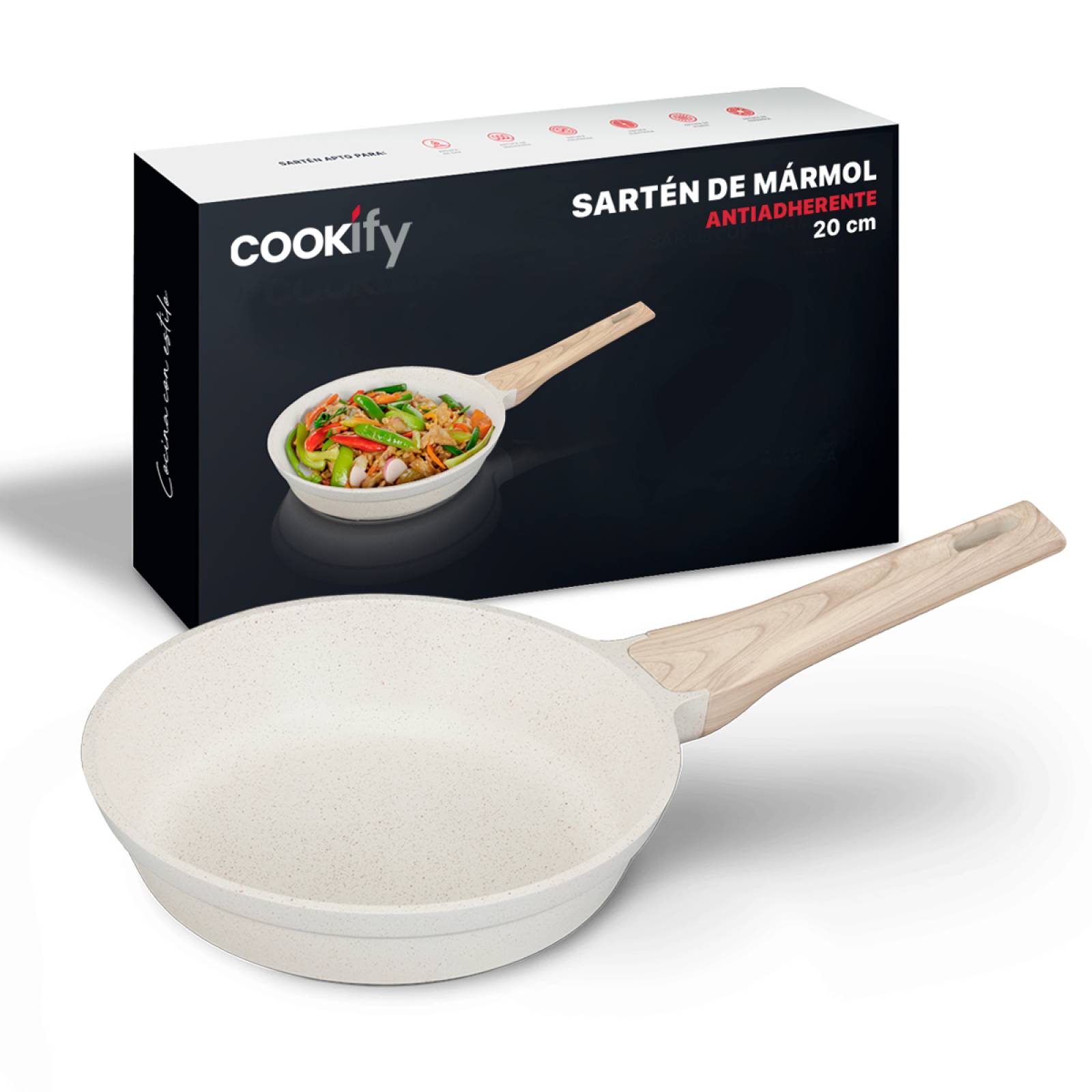 Sartén De Mármol Con Antiadherente 20 cm Comal Beige Cookify