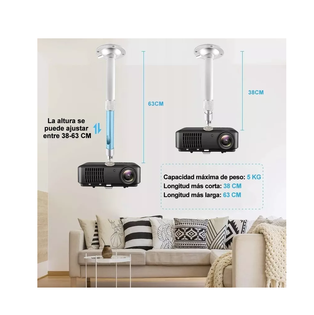 Soporte Para Proyector Y Base Universal Techo Ajustable 360° Blanco
