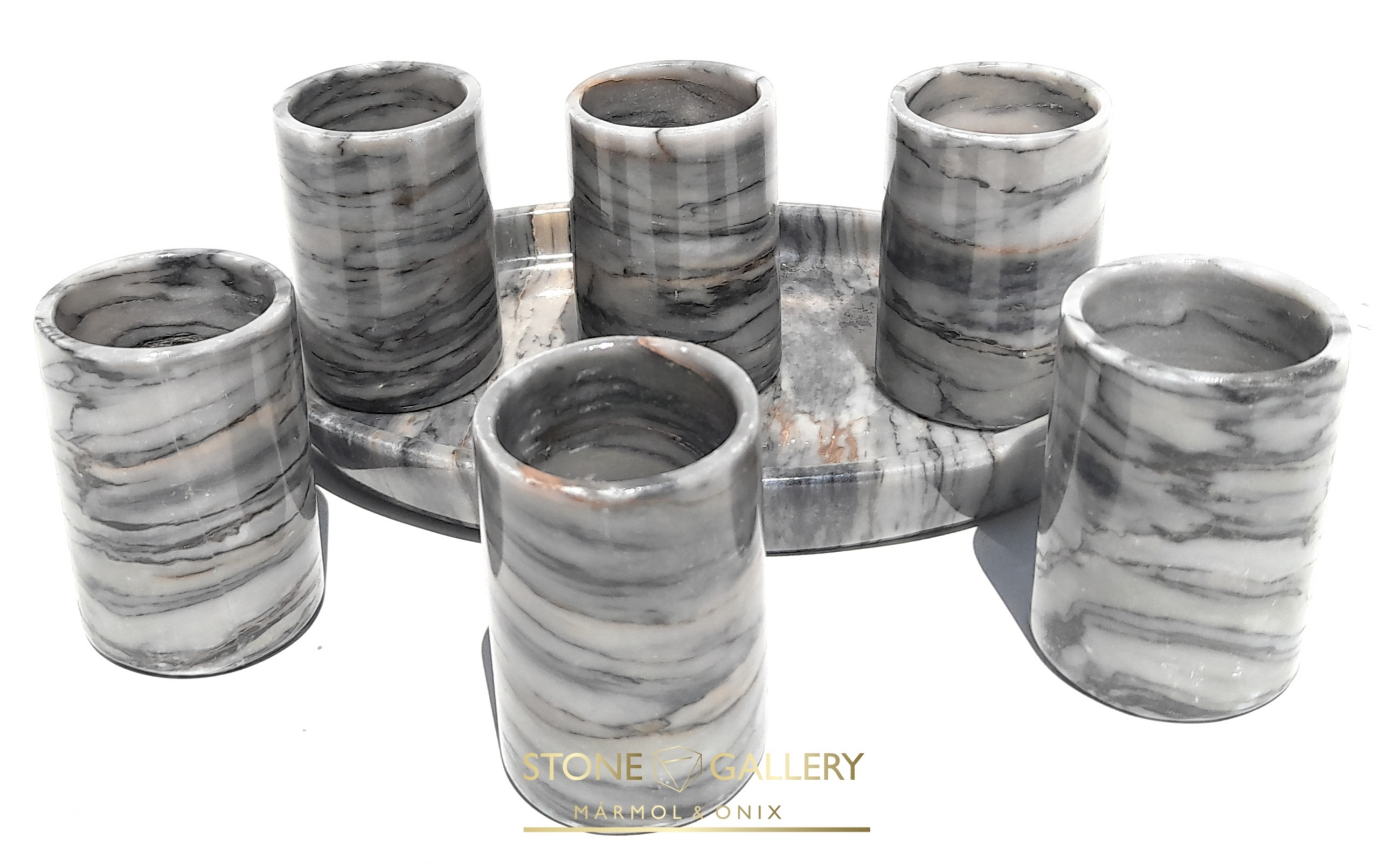 Tequileros de Marmol, Set de tequileros o mezcaleros de Marmol gris.