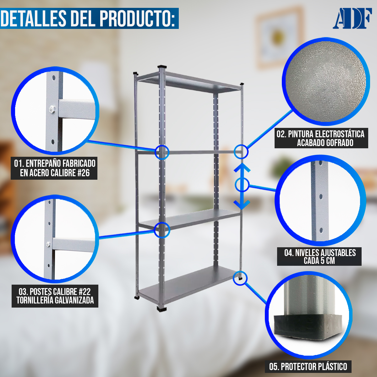 ADF Estante Anaquel Metálico con 4 Repisas Ajustable 190x84x30cm ...