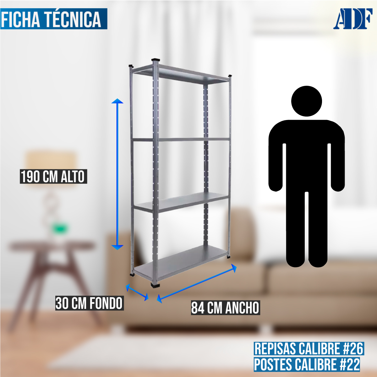 ADF Estante Anaquel Metálico con 4 Repisas Ajustable 190x84x30cm ...