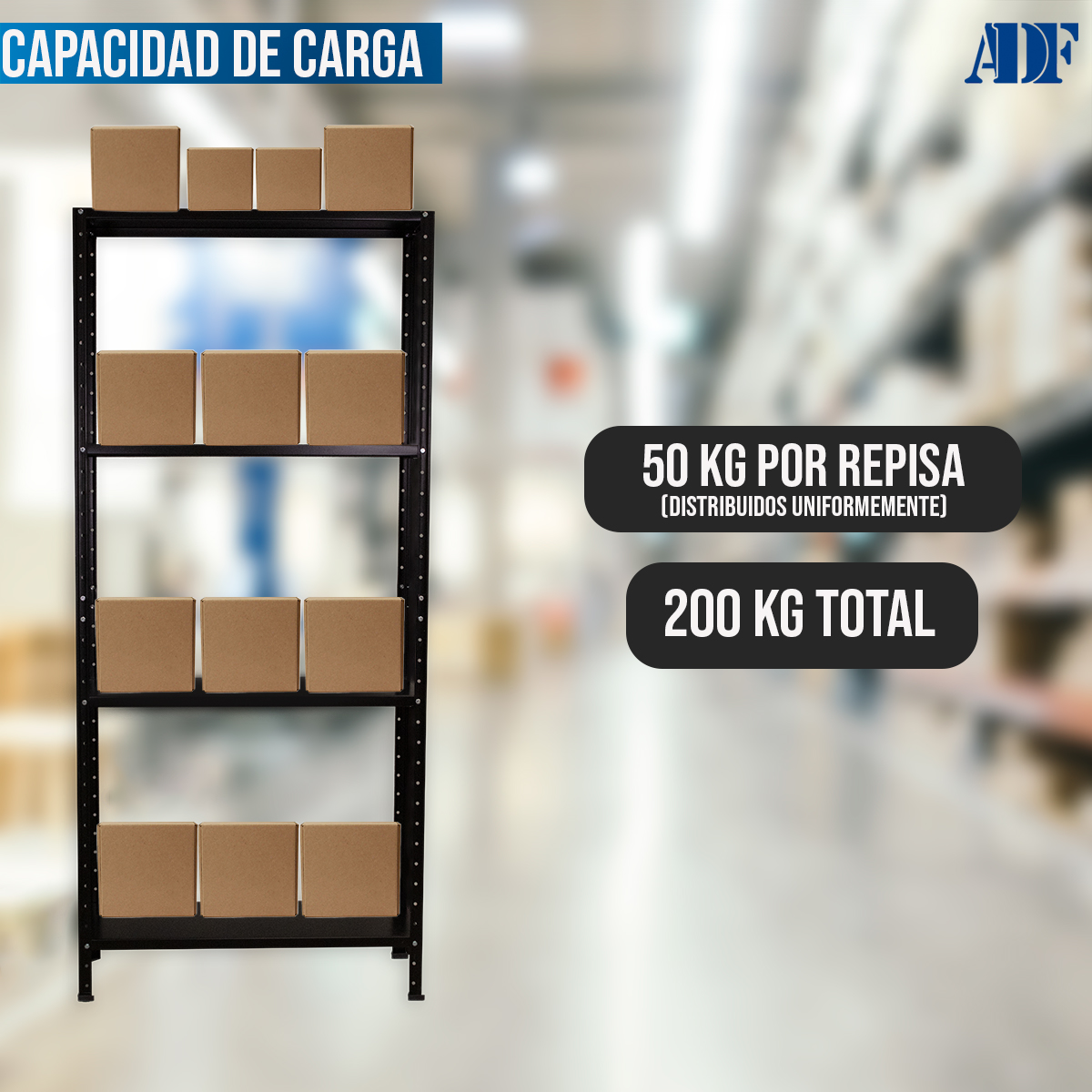 ADF Estante Anaquel Metálico con 4 Repisas Ajustable 190x84x30cm ...
