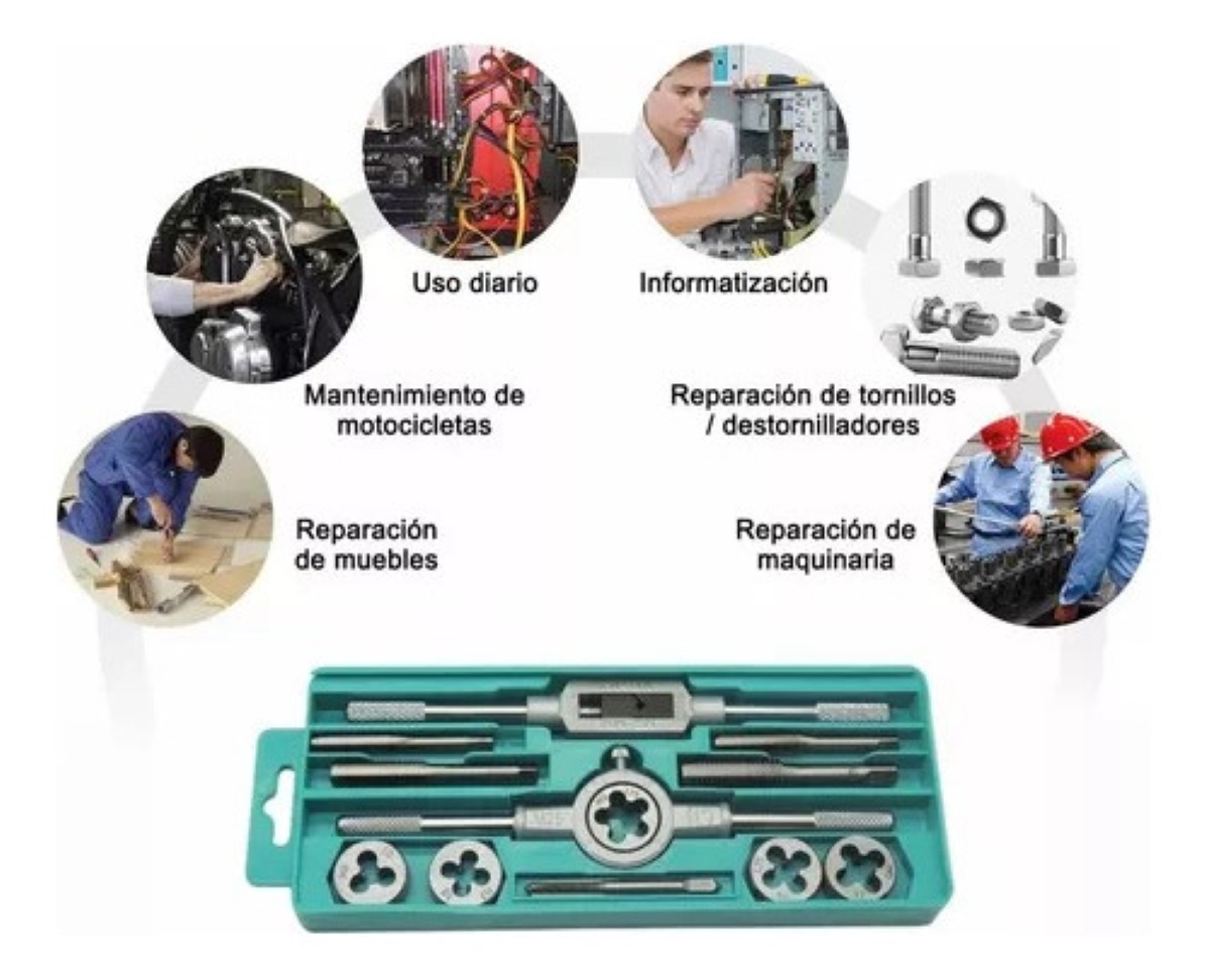 Kit De 20 Machuelos Con Maneral Broca Tipo Matraca Ajustable verde