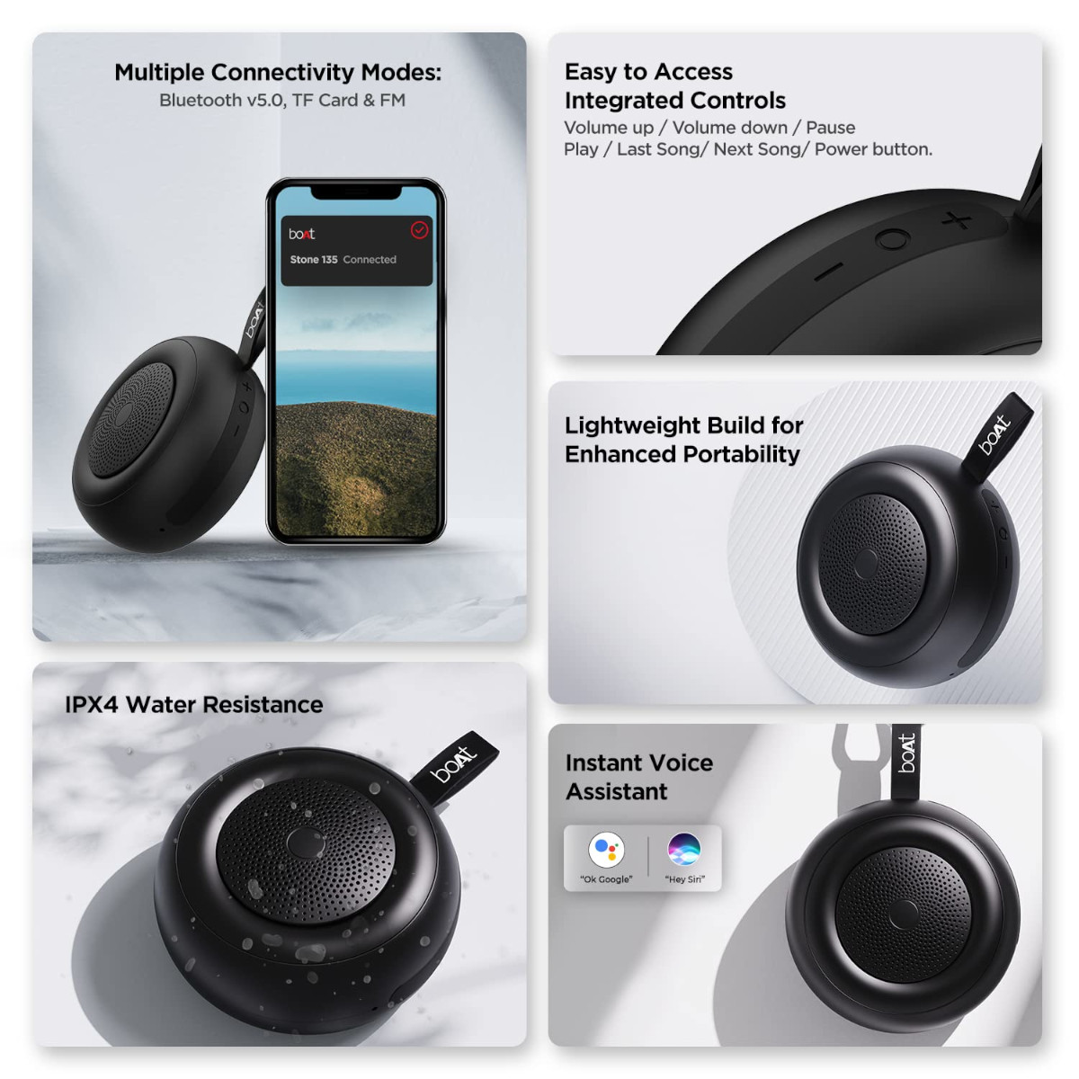 Bocina Inalámbrica BOAT STONE 135 Bluetooth 11hr 5W RMS IPX4.