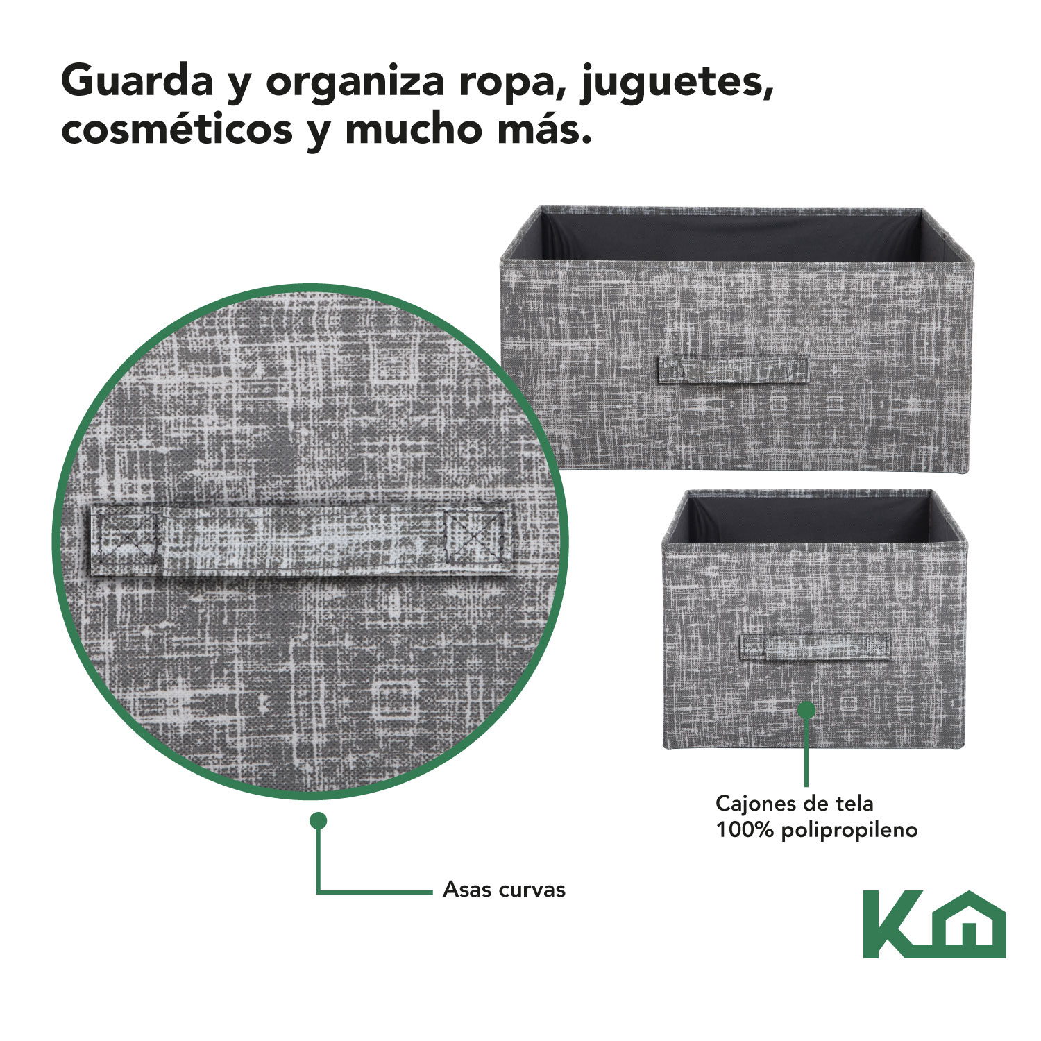 Comoda Cajonera de 5 Cajones Mueble Organizador Tela Madera Gris con ...