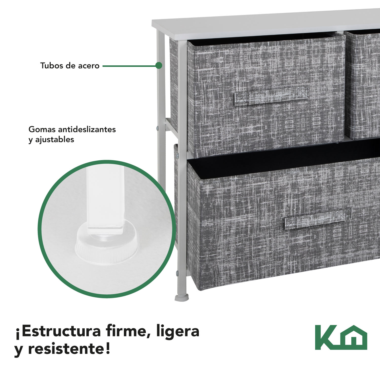 Comoda Cajonera de 5 Cajones Mueble Organizador Tela Madera Gris con ...