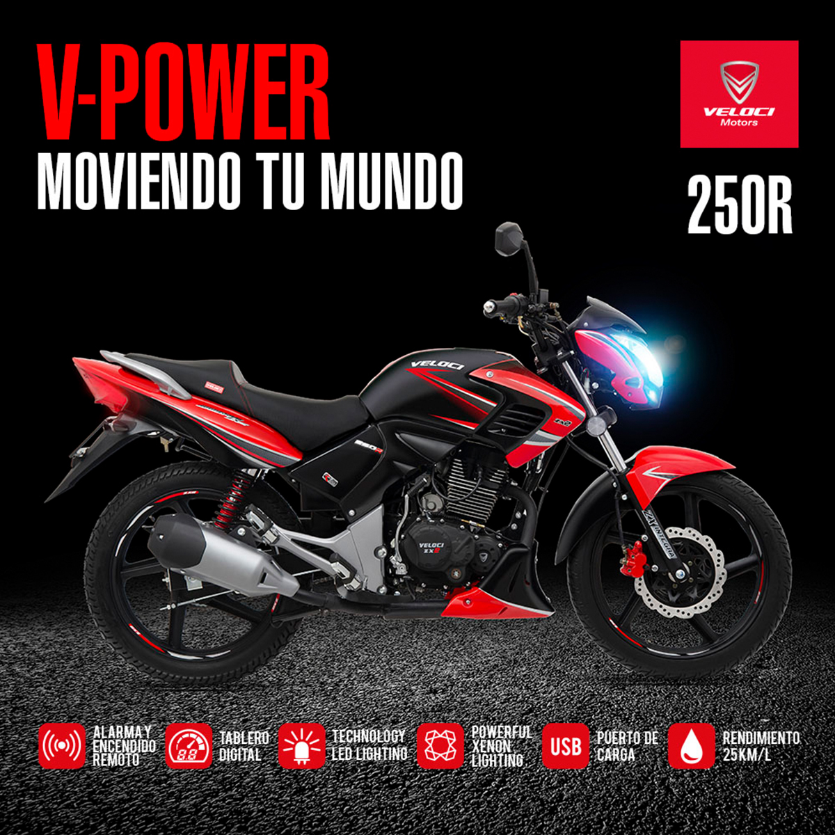 Moto Veloci Aggressor ZX-2 250CC Rojo 2021.